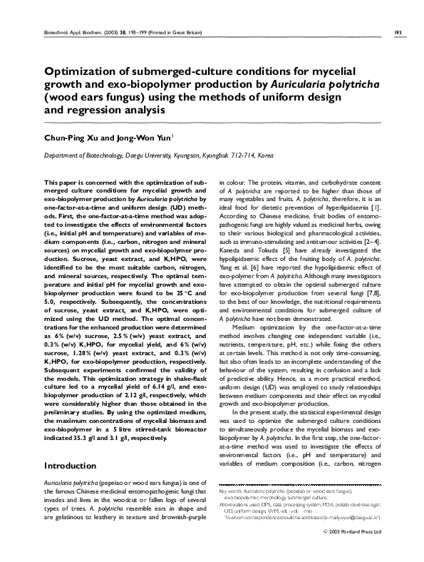 Pdf Optimization Of Submerged Culture Conditions For Mycelial Growth And Exo Biopolymer