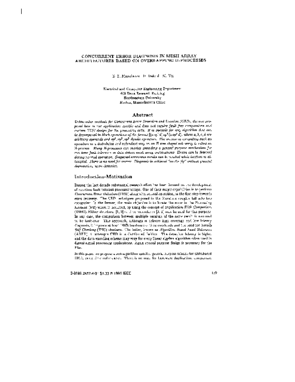 Pdf Concurrent Error Diagnosis In Mesh Array Architectures Based On