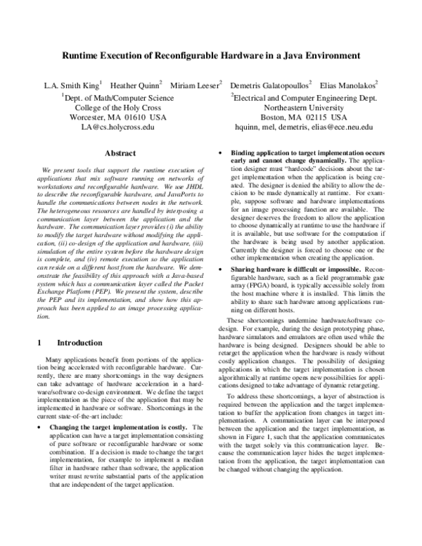 (PDF) Run-time execution of reconfigurable hardware in a Java environment