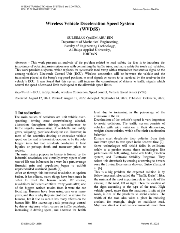(PDF) Wireless Vehicle Deceleration Speed System (WVDSS)