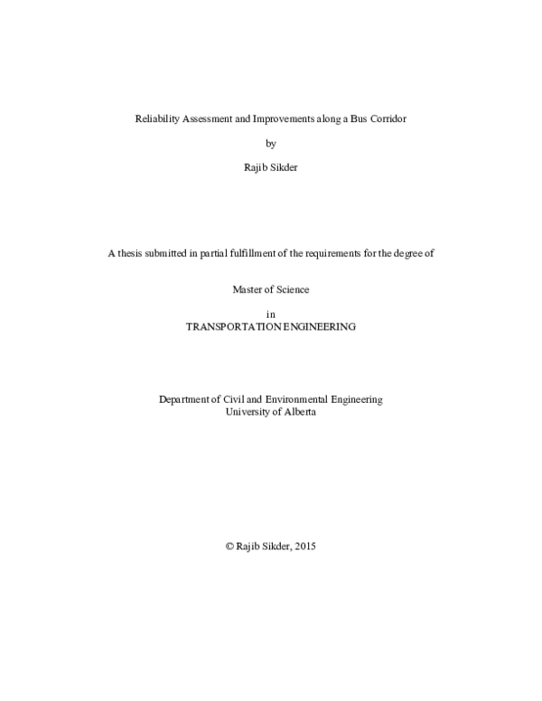 (PDF) Reliability Assessment and Improvements along a Bus Corridor