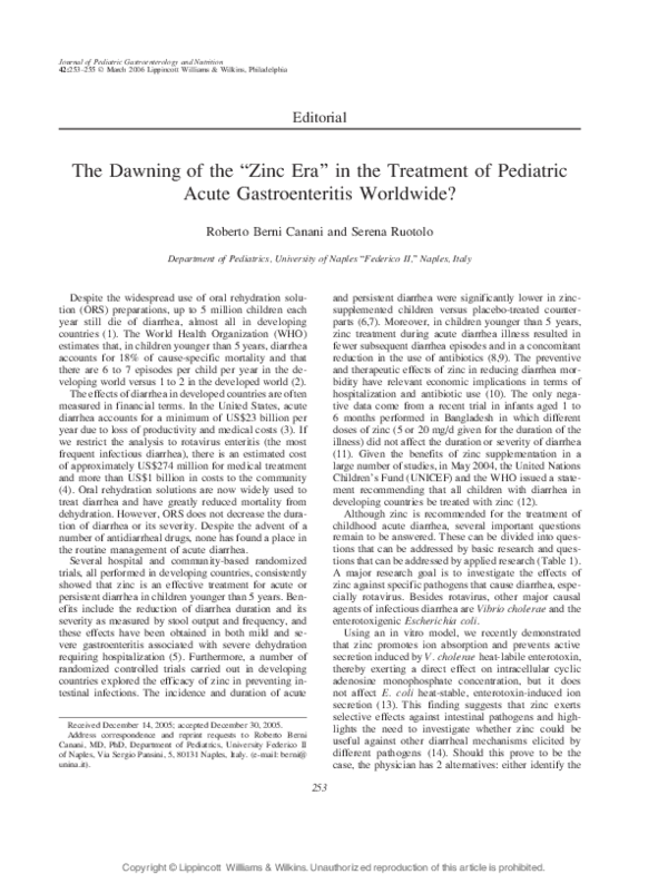 (PDF) The Dawning of the "Zinc Era" in the Treatment of Pediatric Acute ...