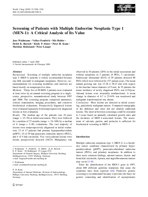 (PDF) Screening of Patients with Multiple Endocrine Neoplasia Type 1 ...