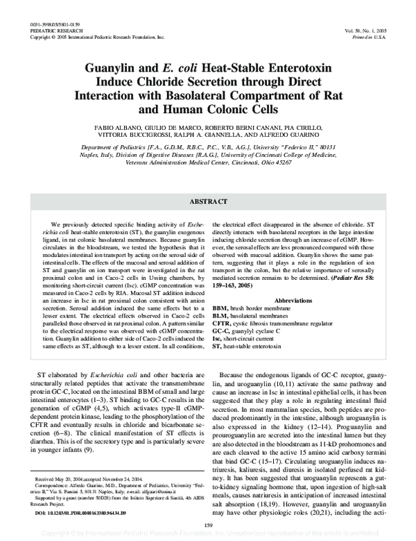 (PDF) Guanylin and E. coli Heat-Stable Enterotoxin Induce Chloride ...