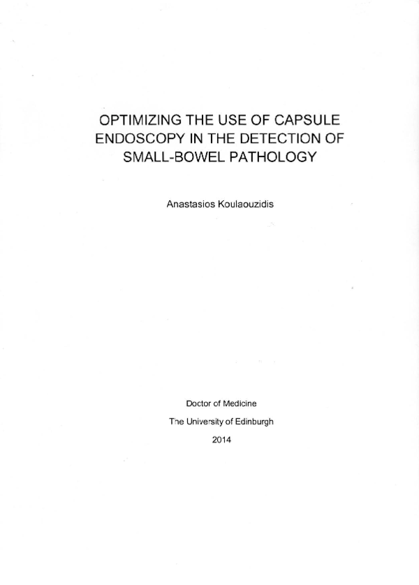 (PDF) Optimizing the use of capsule endoscopy in the detection of small-bowel pathology ...