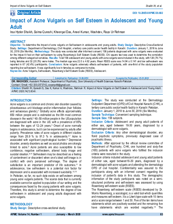 (PDF) The Impact of Acne Vulgaris on Self Esteem in Adolescent and Young Adult