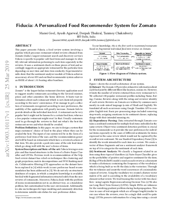 (PDF) Fiducia: A Personalized Food Recommender System for Zomato