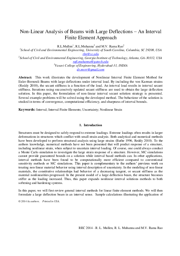 (PDF) Non-Linear Analysis of Beams with Large Deflections–An Interval Finite Element Approach