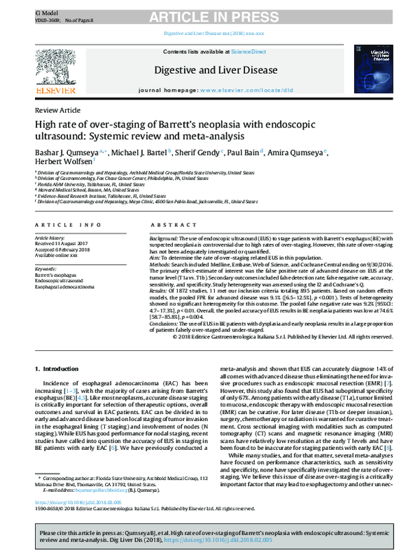 (PDF) High rate of over-staging of Barrett's neoplasia with endoscopic ultrasound: Systemic ...