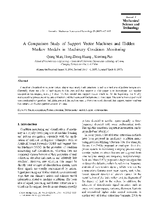 (PDF) A comparison study of support vector machines and hidden Markov models in machinery ...