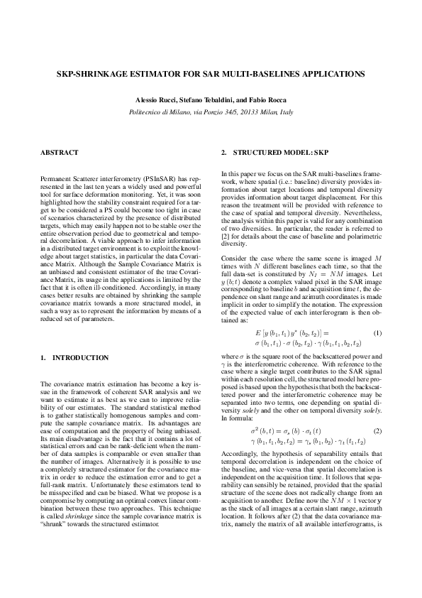 Pdf Skp Shrinkage Estimator For Sar Multi Baselines Applications