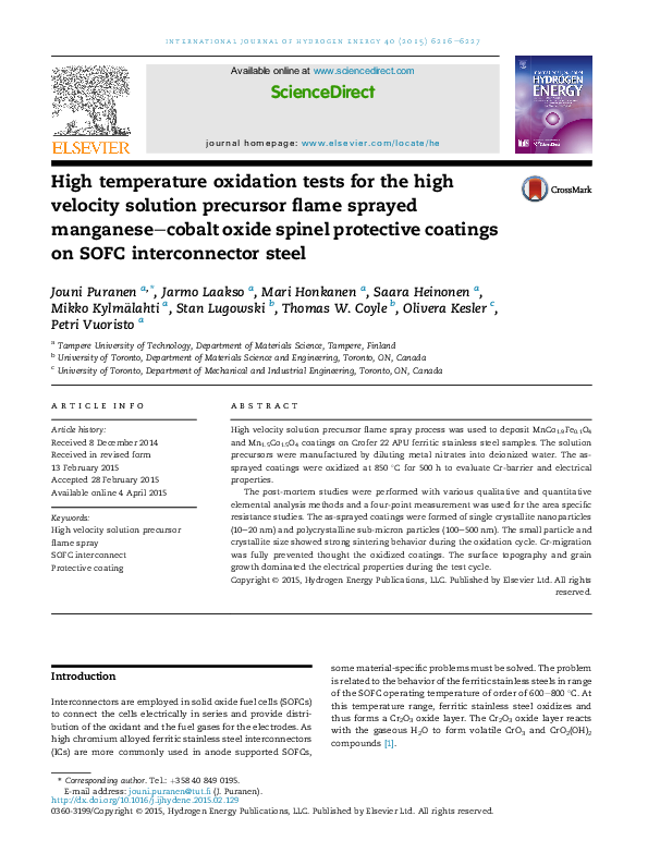 (PDF) High temperature oxidation tests for the high velocity solution ...