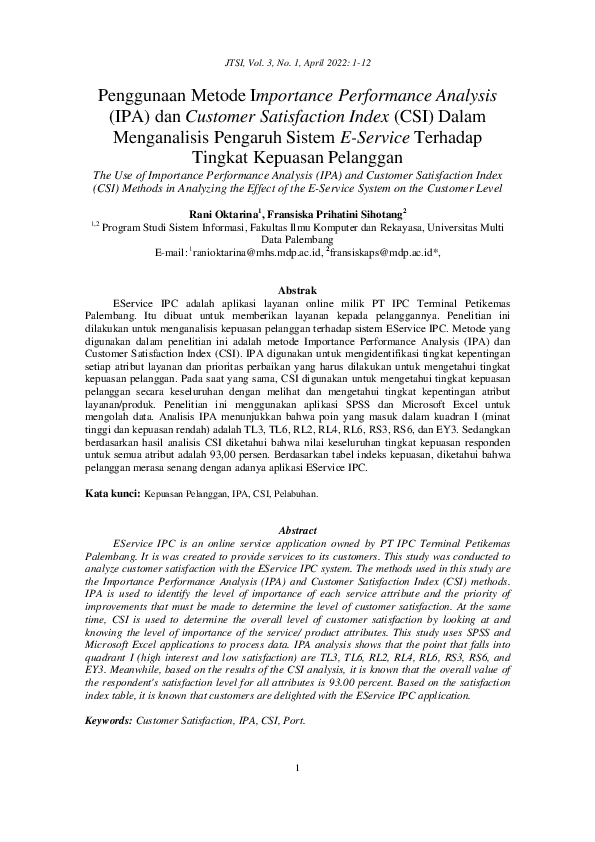 (PDF) Penggunaan Metode Importance Performance Analysis (IPA) dan ...