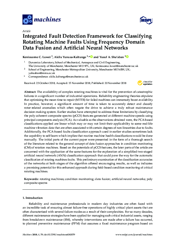 (PDF) Integrated Fault Detection Framework for Classifying Rotating Machine Faults Using ...
