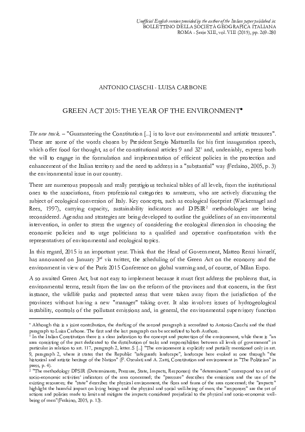 (PDF) Green Act 2015: The Year of the Environment