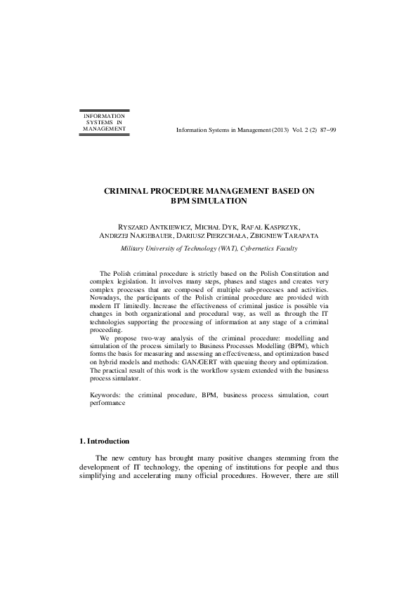 (PDF) Criminal Procedure Management Based on BPM Simulation Ryszard ...