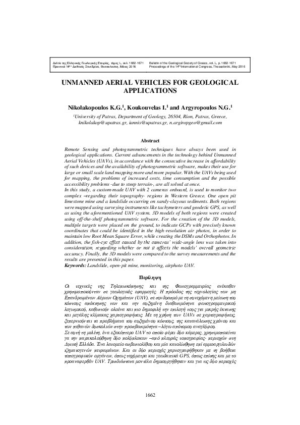 (PDF) Unmanned Aerial Vehicles for Geological Applications