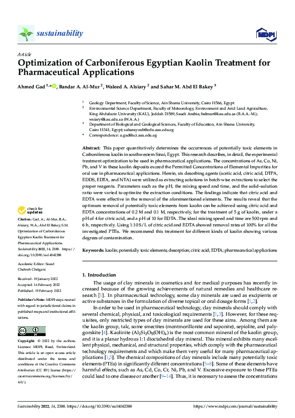 (PDF) Optimization of Carboniferous Egyptian Kaolin Treatment for ...