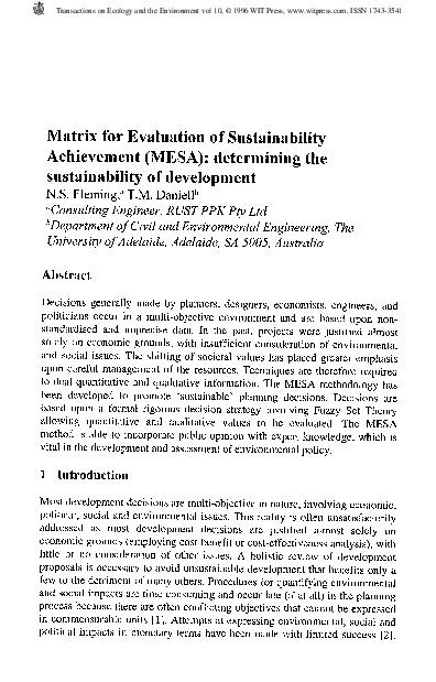 (PDF) Matrix For Evaluation Of Sustainability Achievement (MESA ...