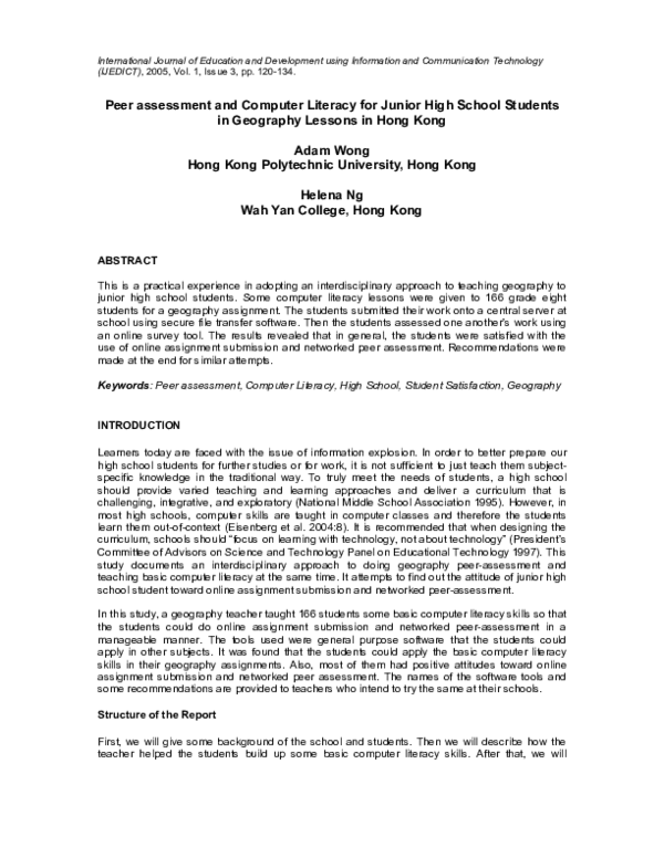 (PDF) Peer assessment and computer literacy for junior high school ...