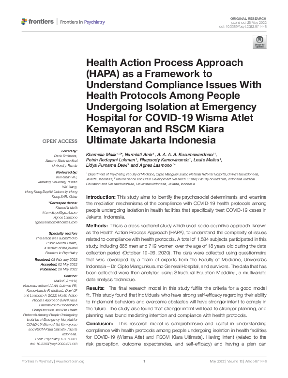 (PDF) Health Action Process Approach (HAPA) as a Framework to Understand Compliance Issues With ...