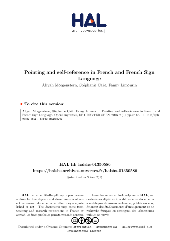 (PDF) Pointing and self-reference in French and French Sign Language ...