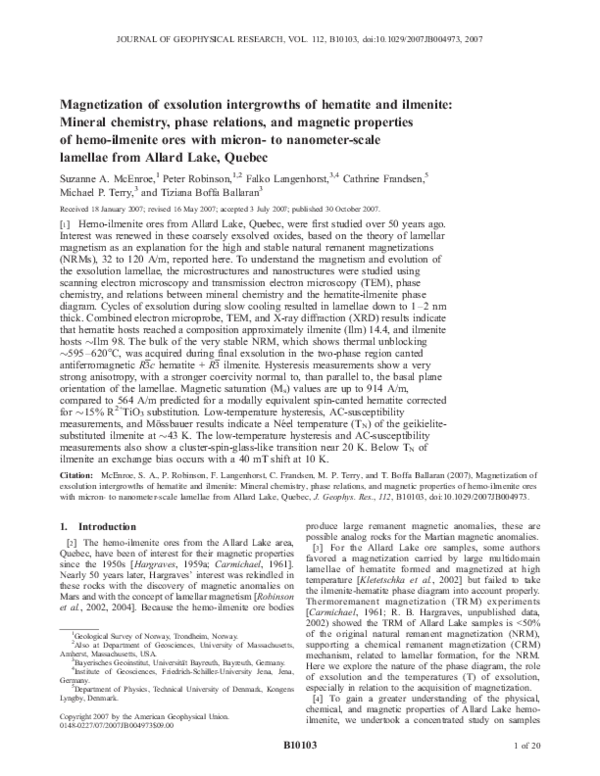 (PDF) Magnetization of exsolution intergrowths of hematite and ilmenite ...