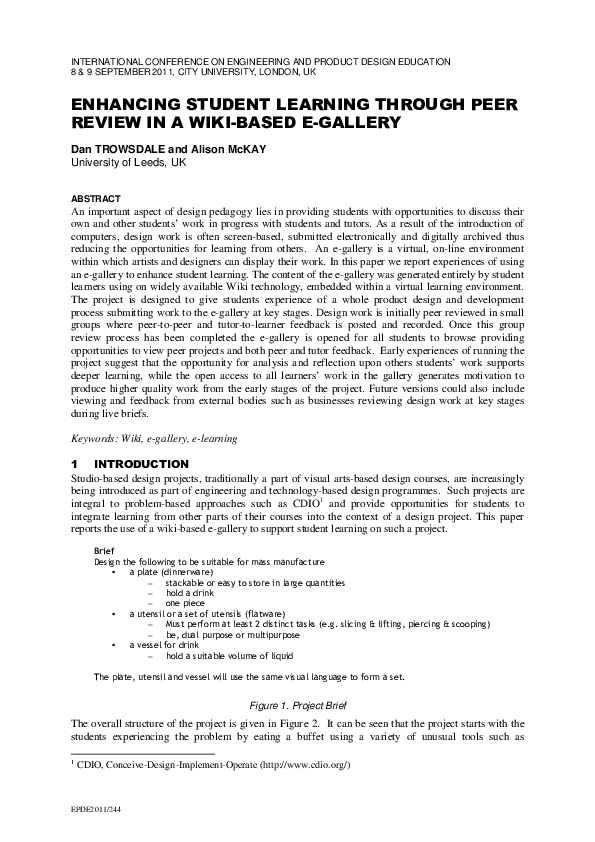 (PDF) Enhancing Student Learning through Peer Review in a Wiki-based e-Gallery