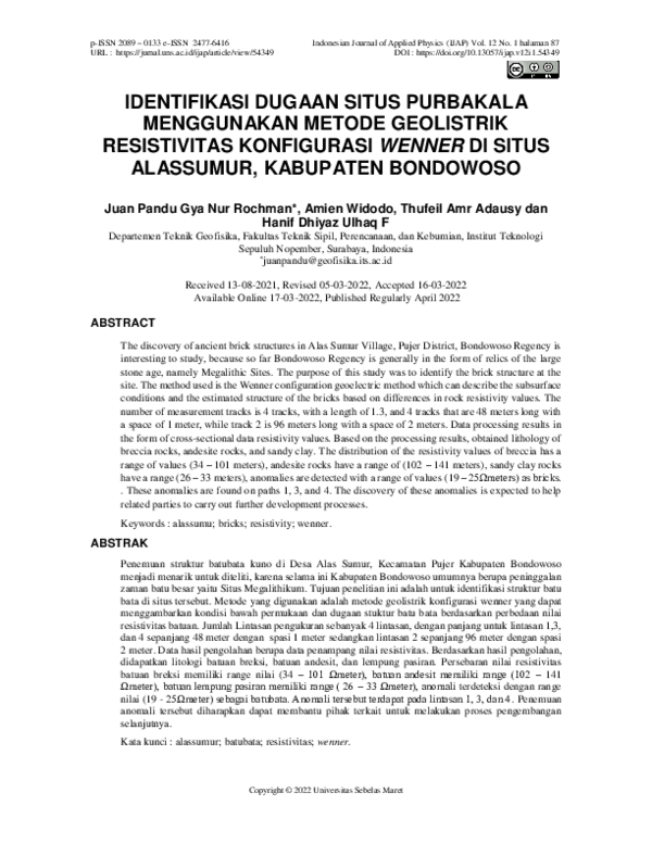 Pdf Metode Geolistrik Konfigurasi Wennerschlumberger