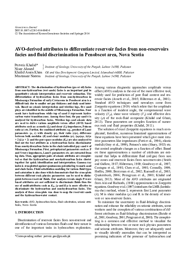 (PDF) AVO-derived attributes to differentiate reservoir facies from non ...