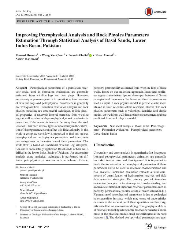(PDF) Improving Petrophysical Analysis and Rock Physics Parameters Estimation Through ...
