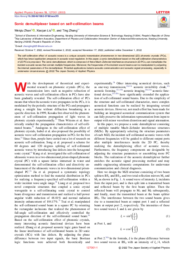 (PDF) Sonic demultiplexer based on self-collimation beams