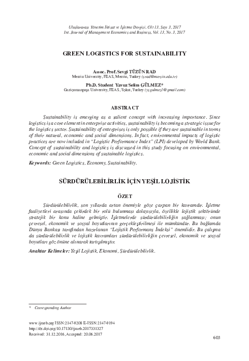 (PDF) Green Logistics for Sustainability