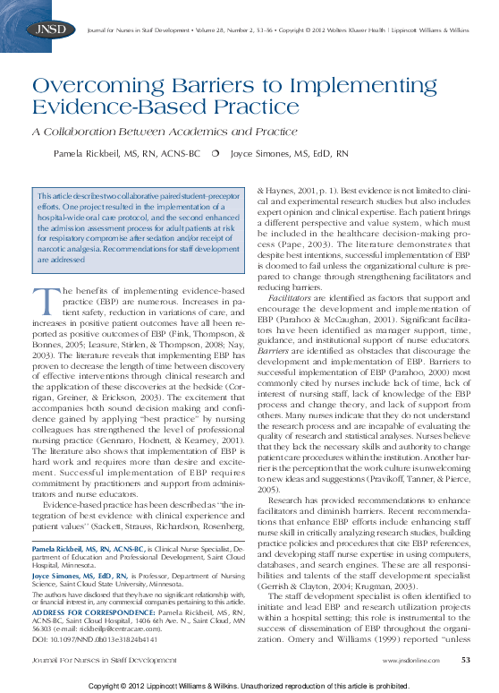 (PDF) Overcoming Barriers to Implementing Evidence-Based Practice