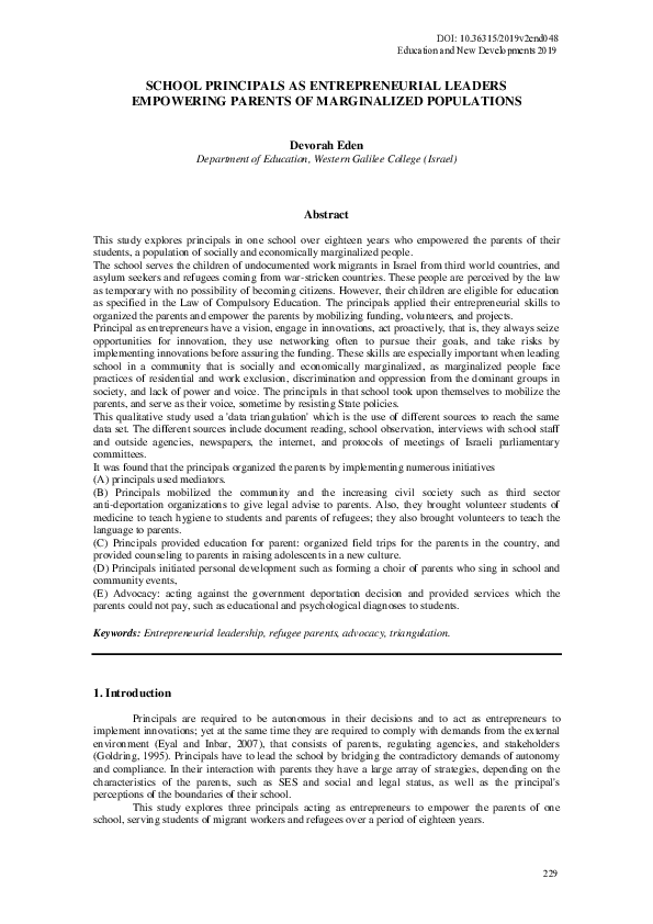 (PDF) School Principals as Entrepreneurial Leaders Empowering Parents ...