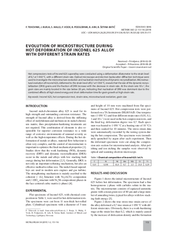 (PDF) Evolution of Microstructure During Hot Deformation of Inconel 625 ...