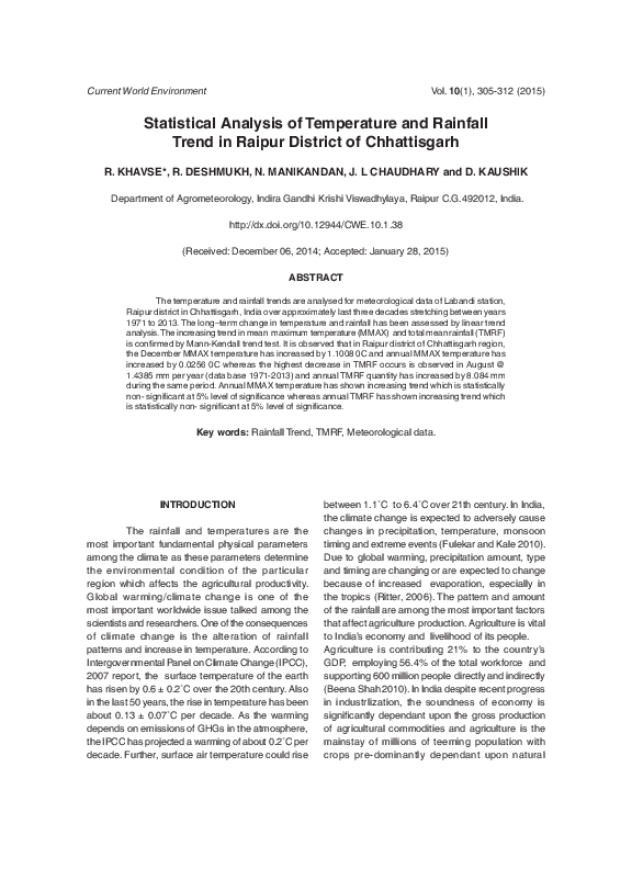 (PDF) Statistical Analysis of Temperature and Rainfall Trend in Raipur ...