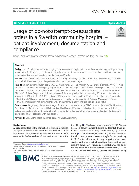 (PDF) Usage of Do-not-attempt-to resuscitate-orders in a Swedish ...