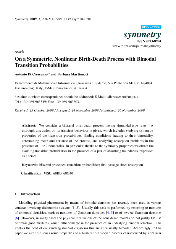 (PDF) On a Symmetric, Nonlinear Birth-Death Process with Bimodal ...