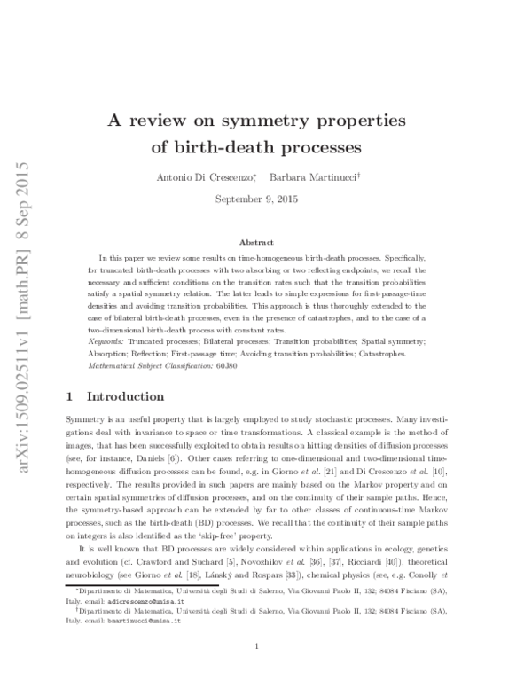 (PDF) A review on symmetry properties of birth-death processes
