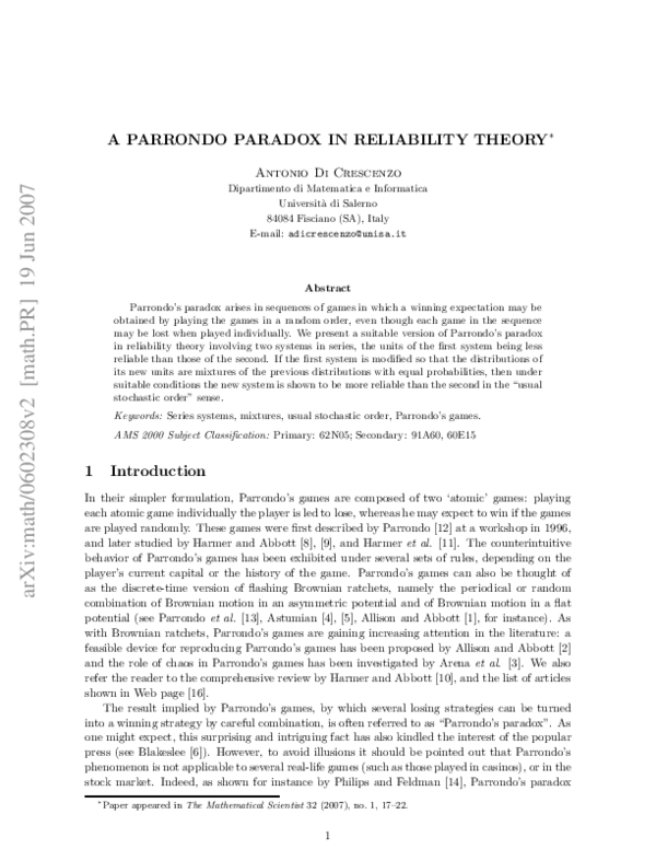 (PDF) A Parrondo paradox in reliability theory