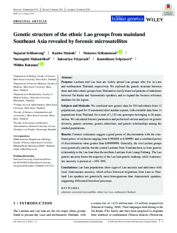 (PDF) Genetic structure of the ethnic Lao groups from mainland ...