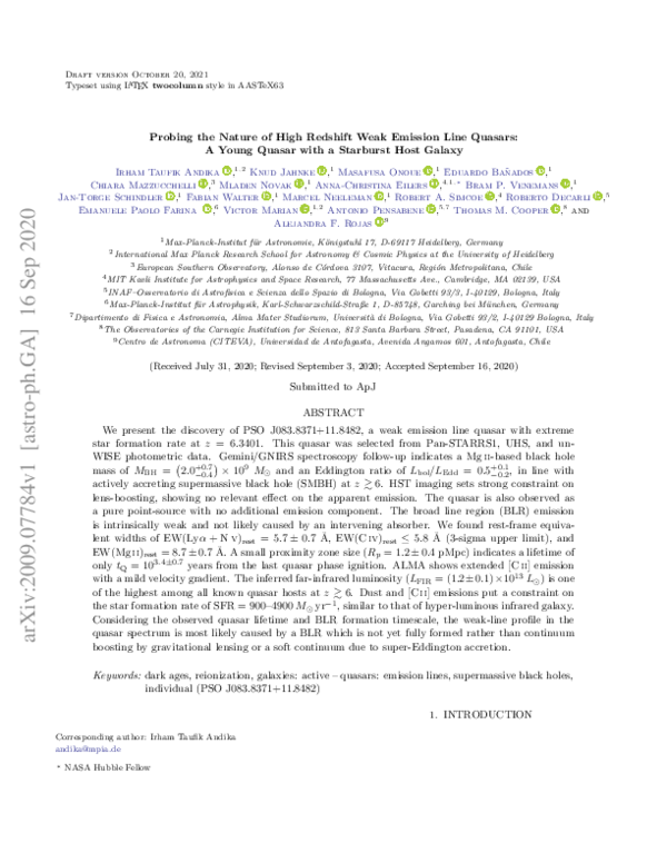 (PDF) Probing the Nature of High-redshift Weak Emission Line Quasars: A ...