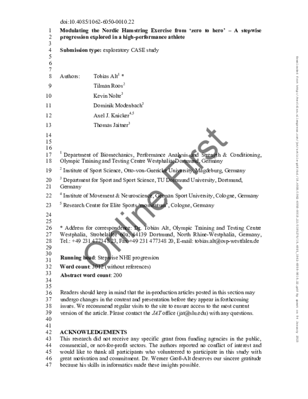 (PDF) Modulating the Nordic Hamstring Exercise from ‘zero to hero' – A ...