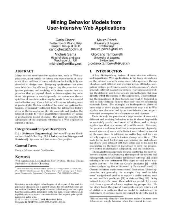 (PDF) Mining behavior models from user-intensive web applications