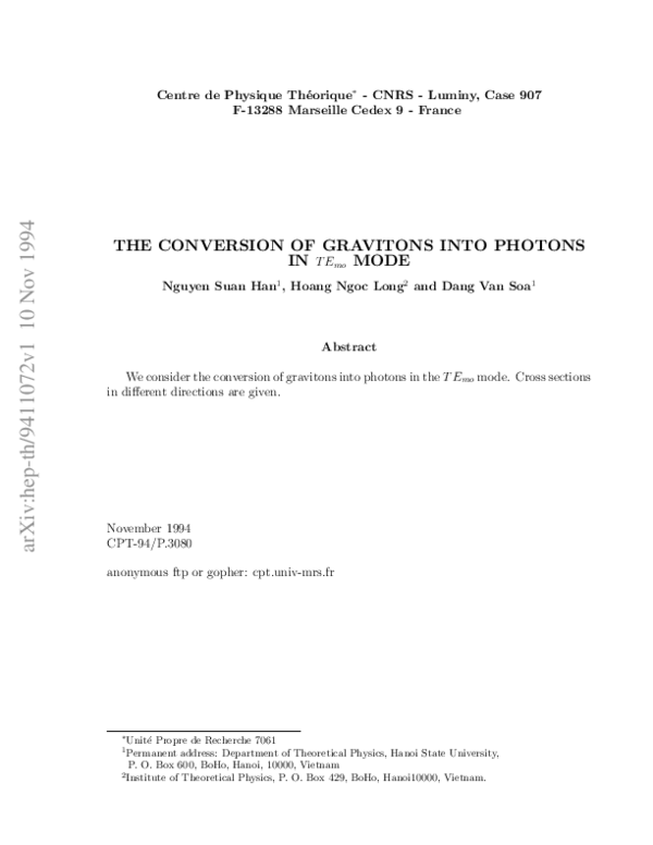 (PDF) The Conversion of Gravitons into Photons in $ TE_ {mo} $ Mode
