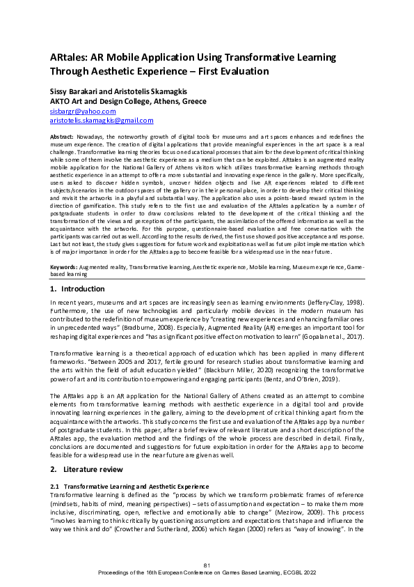 (PDF) ARtales: AR Mobile Application Using Transformative Learning ...