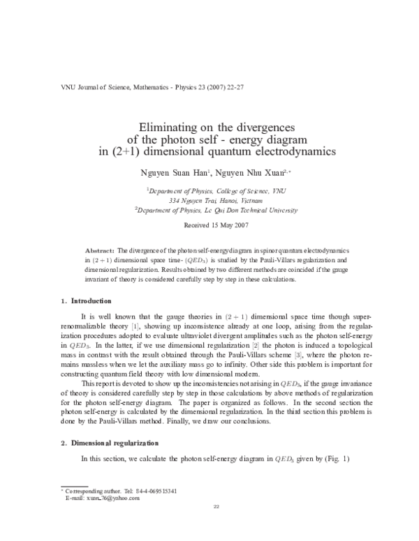 (PDF) Eliminating on the divergences of the photon self-energy diagram ...