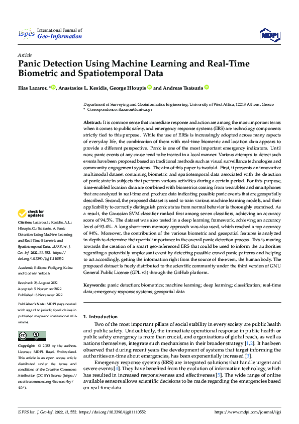 (PDF) Panic Detection Using Machine Learning and Real-Time Biometric and Spatiotemporal Data