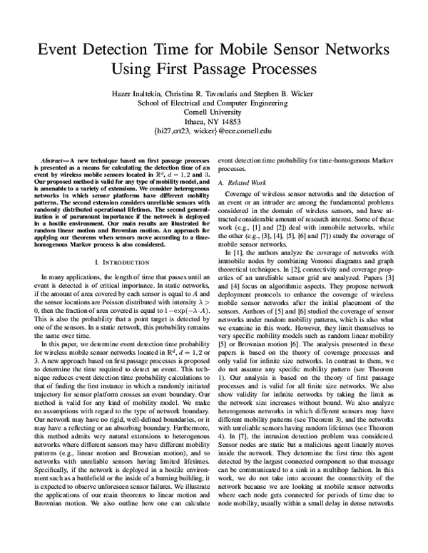 (PDF) Event Detection Time for Mobile Sensor Networks Using First ...